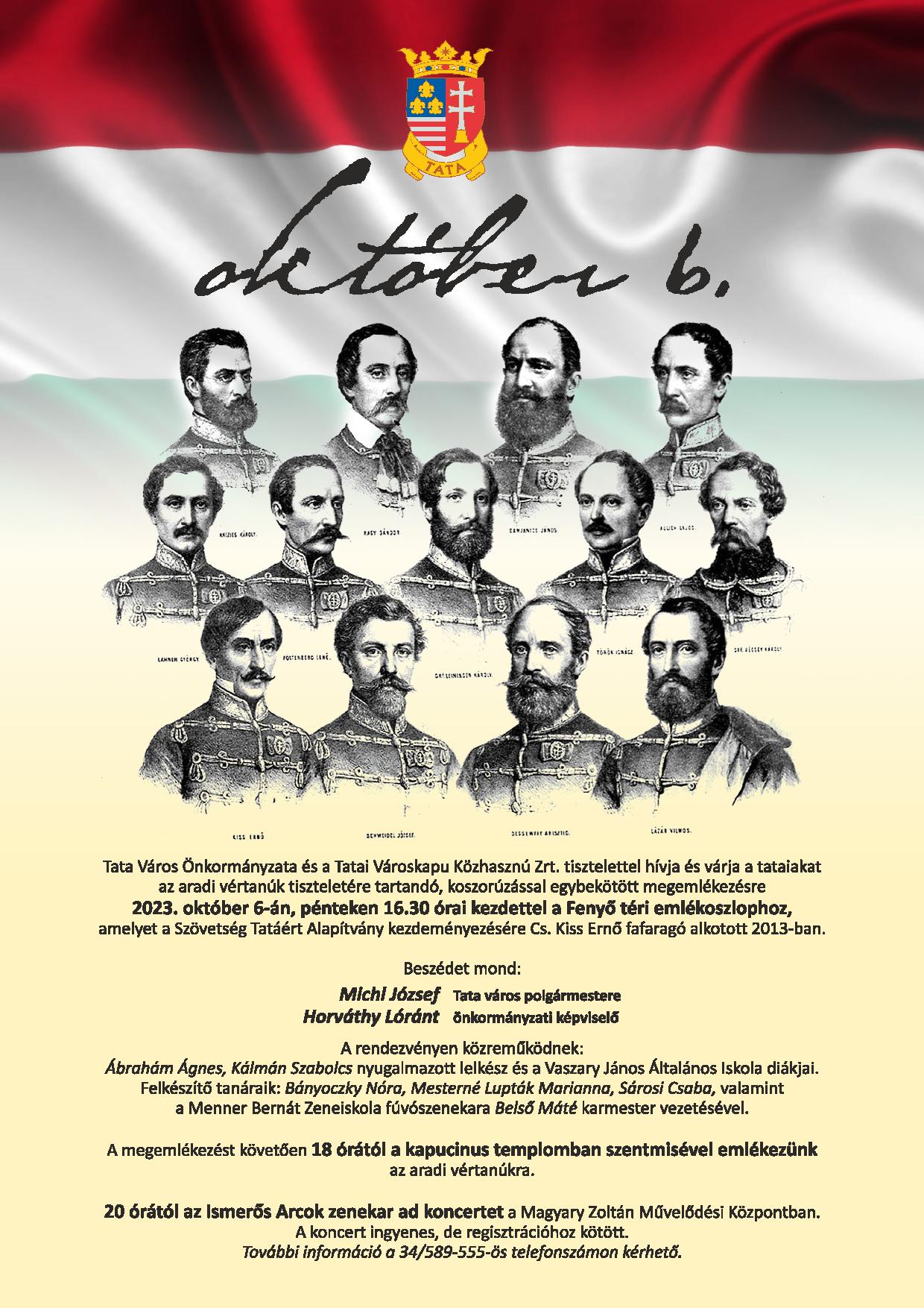 Városi megemlékezés október 6-án, az aradi vértanúk tiszteletére - Tata ...